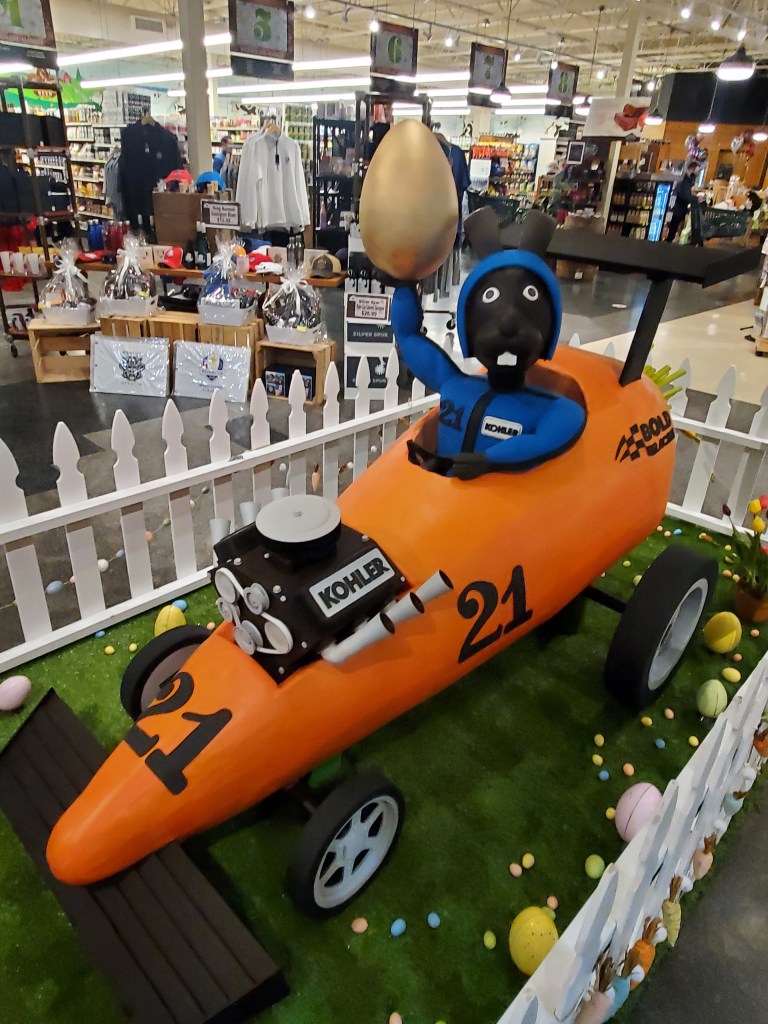 360 pound chocolate rabbit on display - The Beacon
